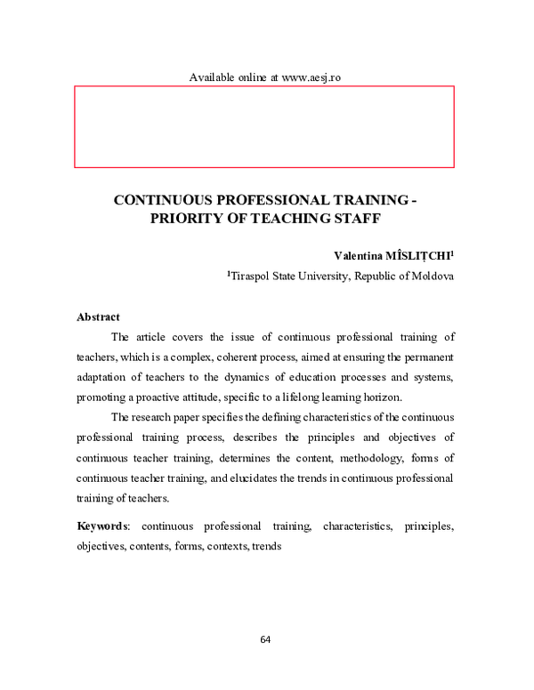 (PDF) Continuous Professional Training - Priority of Teaching Staff