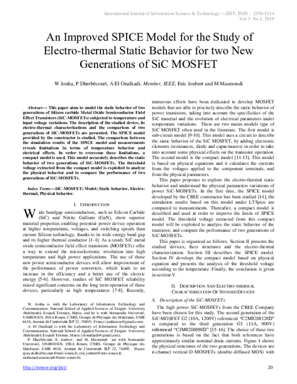 (PDF) An Improved SPICE Model for the Study of Electro-thermal Static Behavior for two New ...