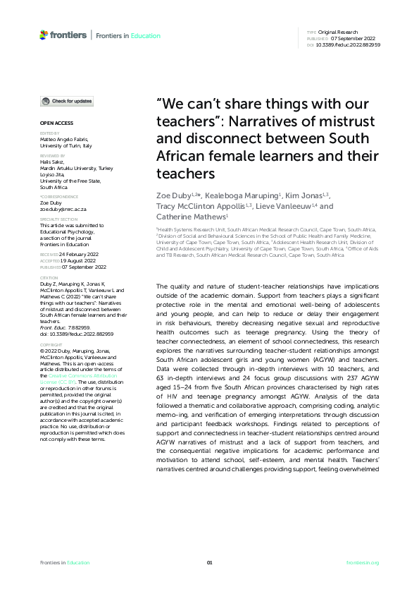 (PDF) “We can’t share things with our teachers”: Narratives of mistrust ...