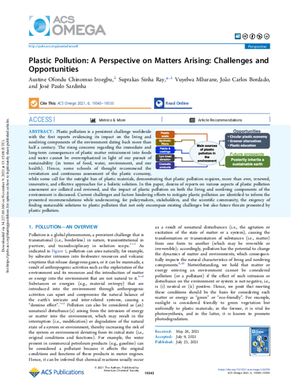 (PDF) Plastic Pollution: A Perspective on Matters Arising: Challenges ...