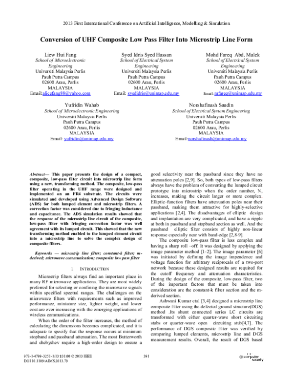 Pdf Conversion Of Uhf Composite Low Pass Filter Into Microstrip Line Form
