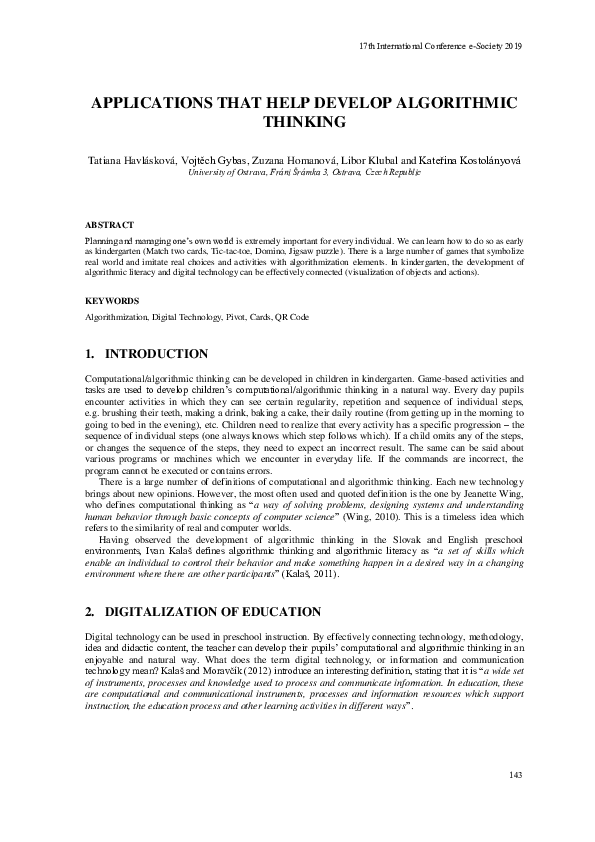 (PDF) Applications That Help Develop Algorithmic Thinking