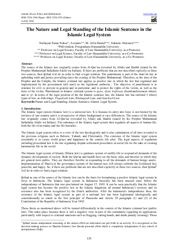 (PDF) The Nature and Legal Standing of the Islamic Sentence in the ...