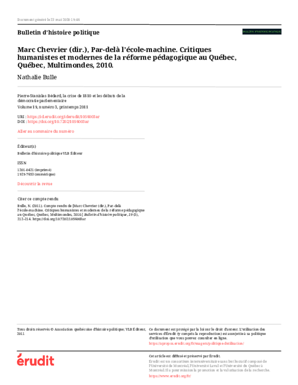 (PDF) Marc Chevrier (dir.), Par-delà l’école-machine. Critiques ...