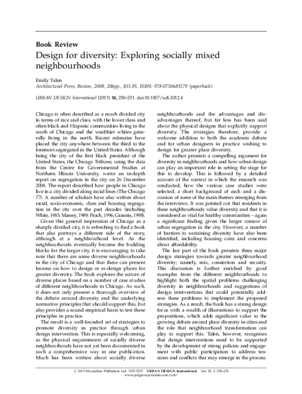 (PDF) Design for Diversity: Exploring Socially Mixed Neighborhoods by ...
