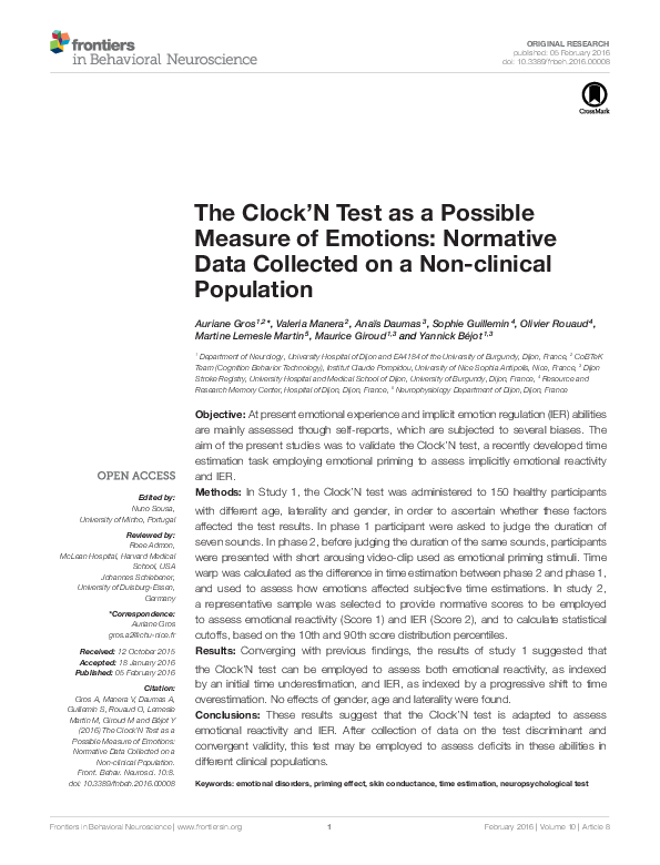 (PDF) The Clock’N Test as a Possible Measure of Emotions: Normative ...