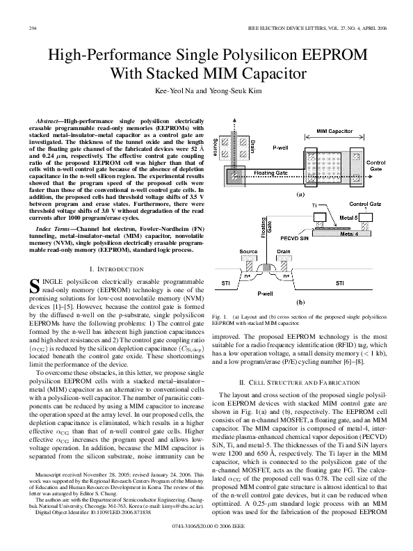 (PDF) High-performance single polysilicon EEPROM with stacked MIM capacitor
