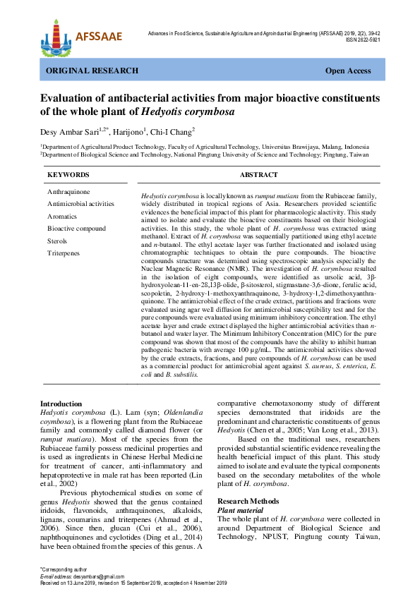 (PDF) Evaluation of antibacterial activities from major bioactive ...