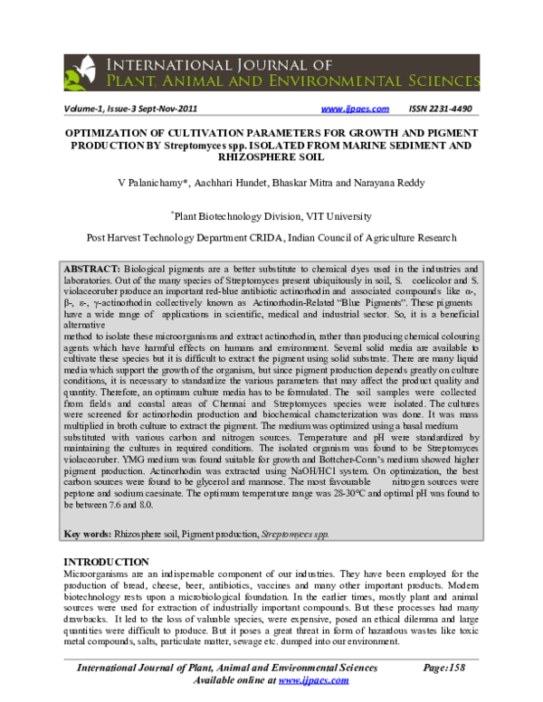 (PDF) OPTIMIZATION OF CULTIVATION PARAMETERS FOR GROWTH AND PIGMENT PRODUCTION BY Streptomyces ...
