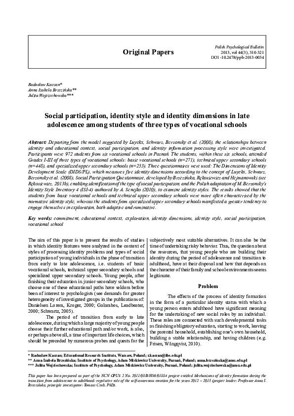 (PDF) Social participation, identity style and identity dimensions in ...