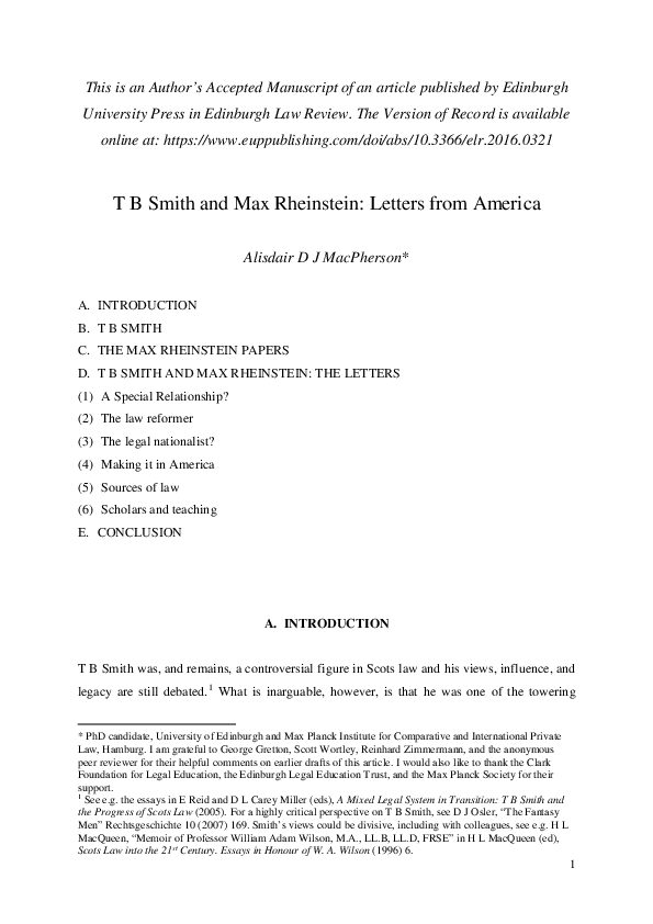 (PDF) T B Smith and Max Rheinstein: Letters from America