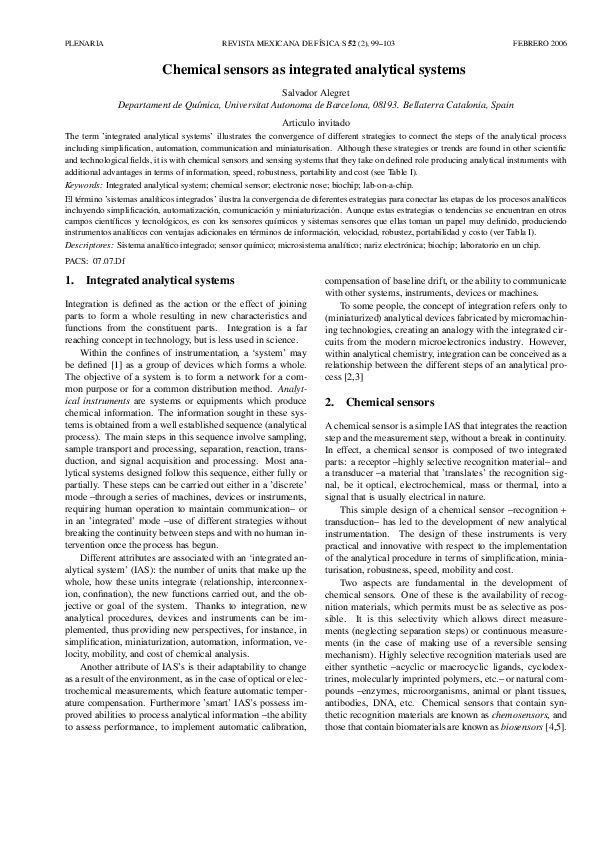 (PDF) Chemical sensors as integrated analytical systems