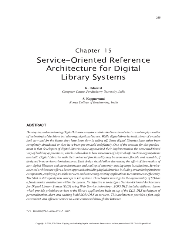 (PDF) Service-Oriented Reference Architecture for Digital Library Systems