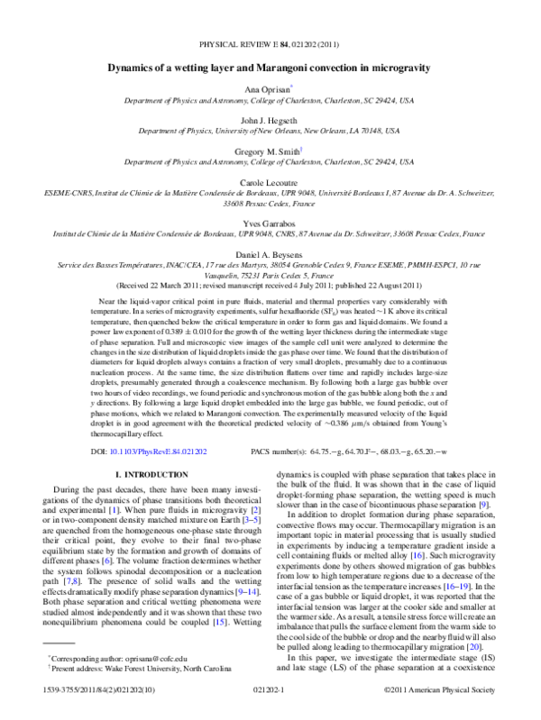 (PDF) Wetting Layer Dynamics in Microgravity Experiments