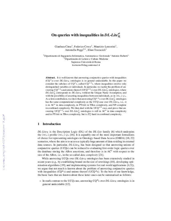 (PDF) On Queries with Inequalities in DL-LiteR≠