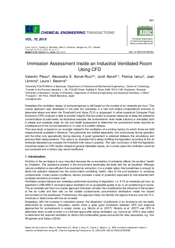 (PDF) Immission assessment inside an industrial ventilated room using CFD