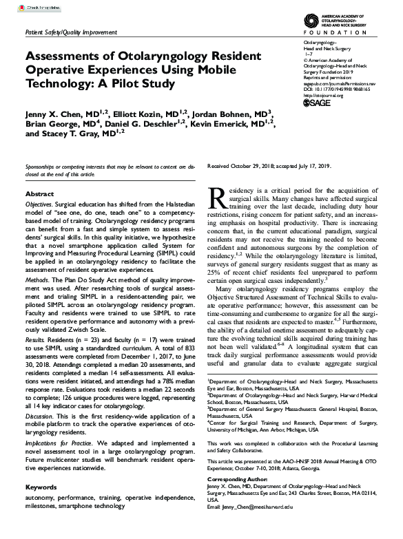 (PDF) Assessments of Otolaryngology Resident Operative Experiences Using Mobile Technology: A ...