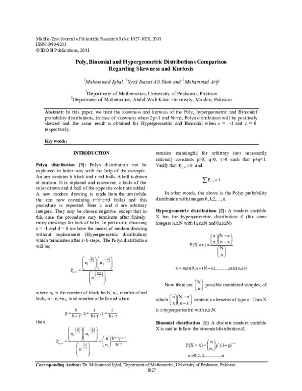 (PDF) Poly, Binomial and Hypergeometric Distributions Comparison ...