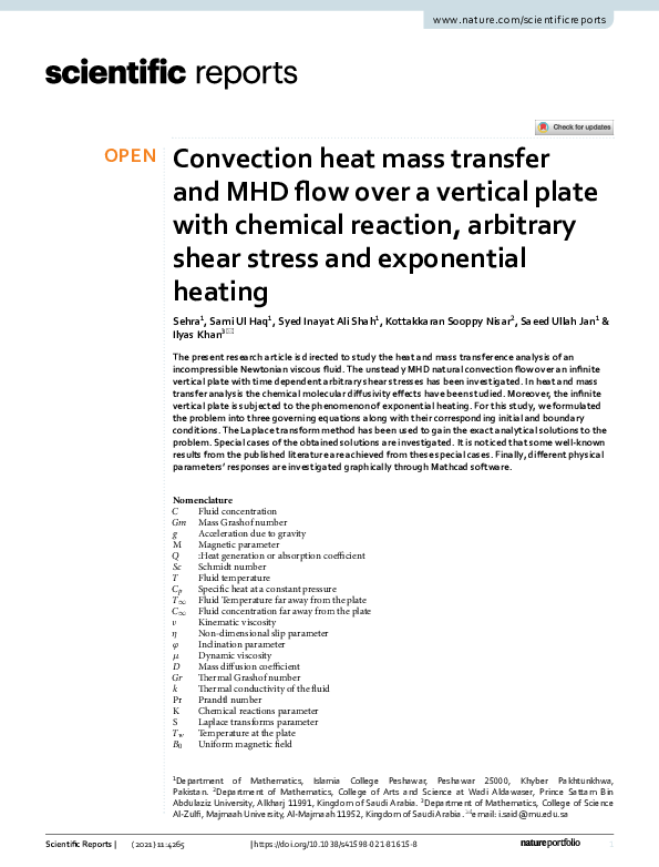 (PDF) Convection heat mass transfer and MHD flow over a vertical plate ...