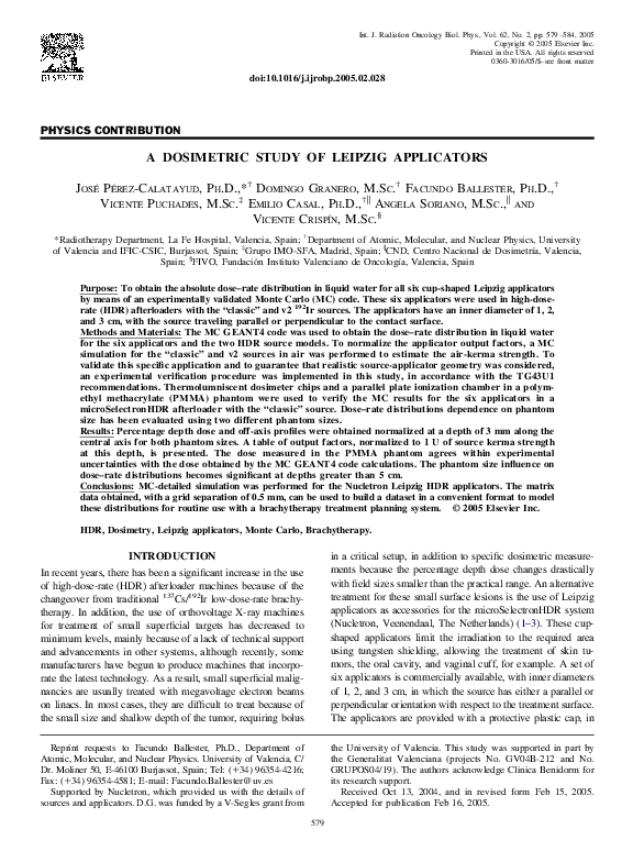 (PDF) A dosimetric study of Leipzig applicators