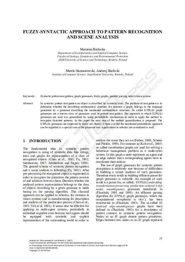 Pdf Fuzzy Syntactic Approach To Pattern Recognition And Scene Analysis Marzena Bielecka