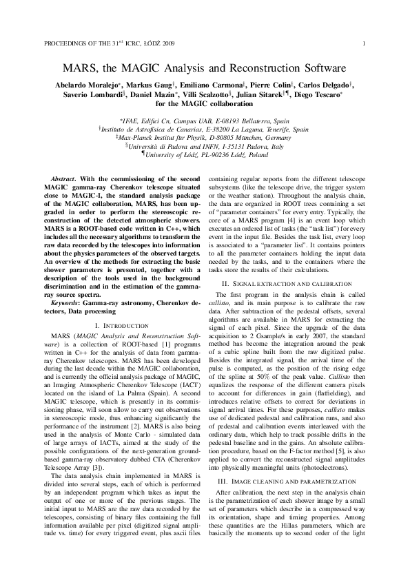 (PDF) MARS, the MAGIC Analysis and Reconstruction Software