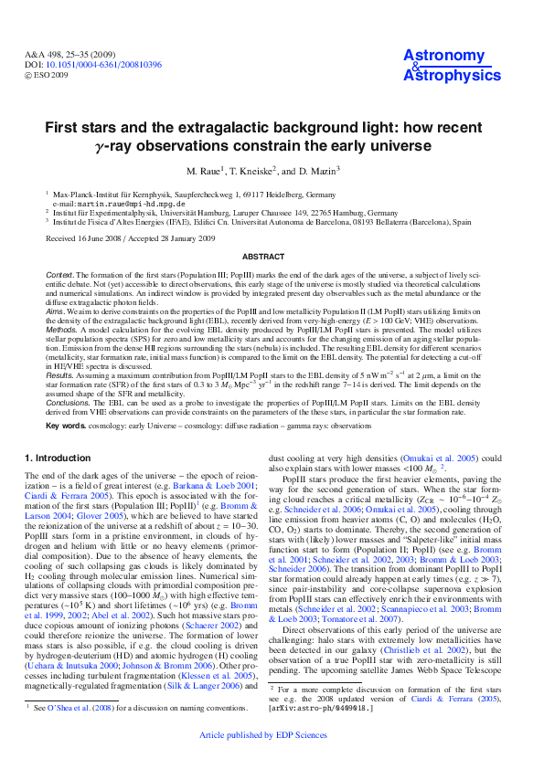 (PDF) First stars and the extragalactic background light: how recentγ ...