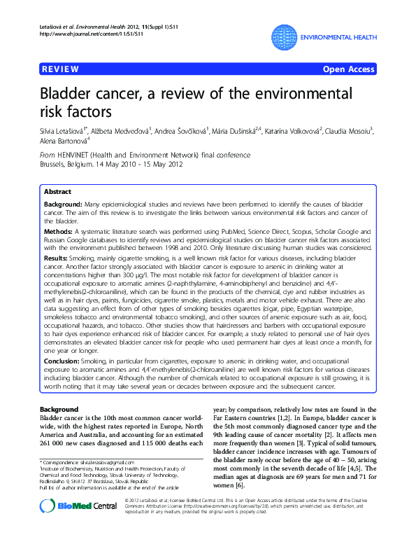 (PDF) Bladder cancer, a review of the environmental risk factors