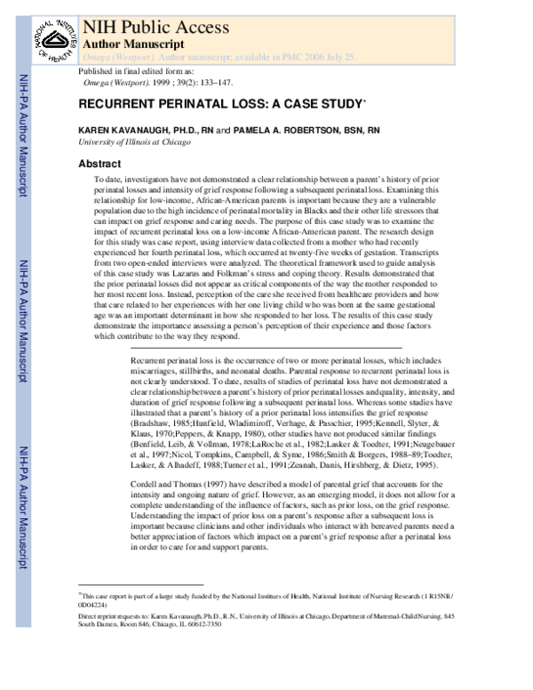 (PDF) Recurrent Perinatal Loss: A Case Study