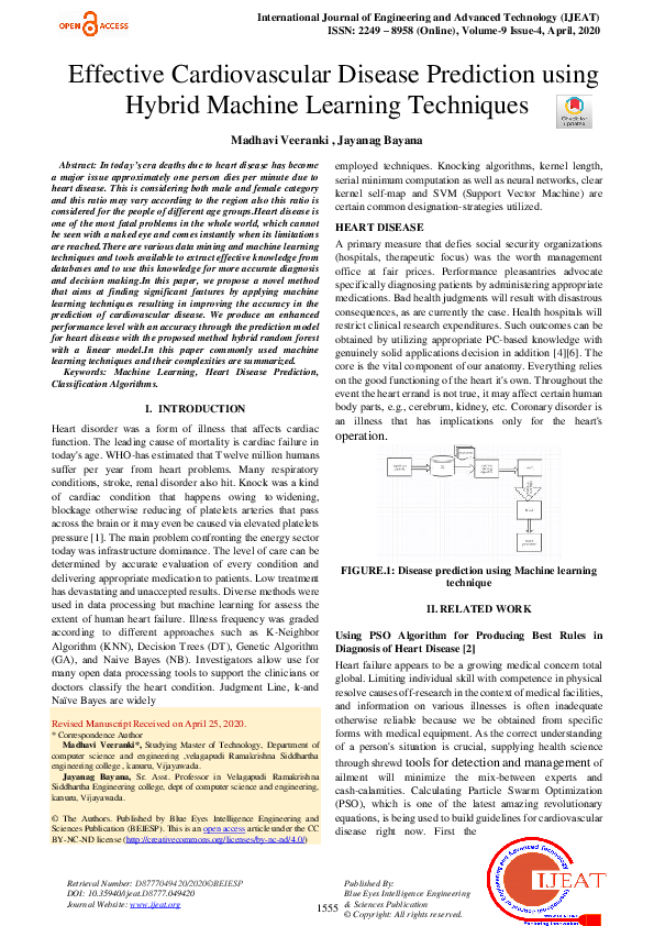 Pdf Effective Cardiovascular Disease Prediction Using Hybrid Machine Learning Techniques