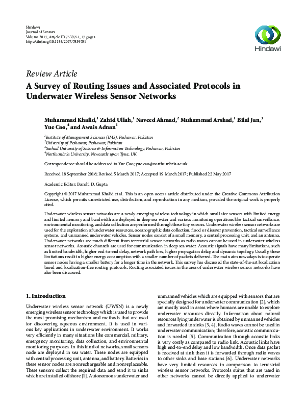 Pdf A Survey Of Routing Issues And Associated Protocols In Underwater Wireless Sensor Networks
