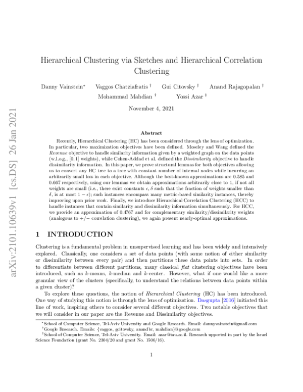 (PDF) Hierarchical Clustering via Sketches and Hierarchical Correlation Clustering