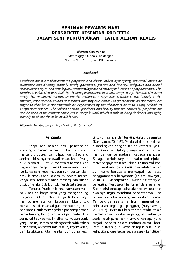 (PDF) Seniman Pewaris Nabi Perspektif Kesenian Profetik dalam Seni ...