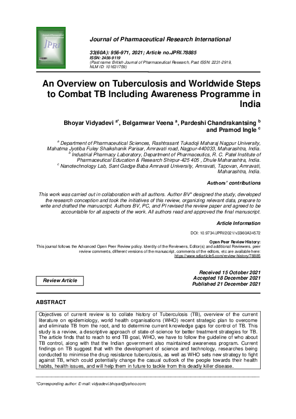 (PDF) An Overview on Tuberculosis and Worldwide Steps to Combat TB ...