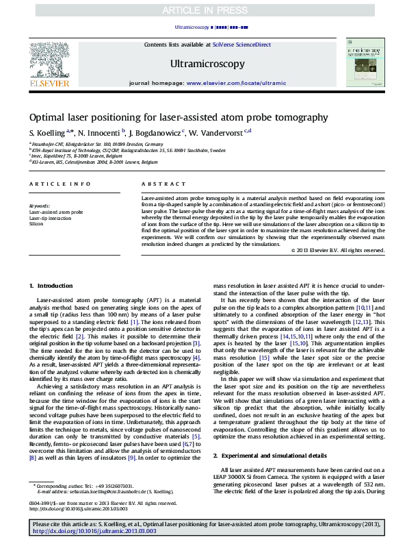 (PDF) Optimal laser positioning for laser-assisted atom probe tomography