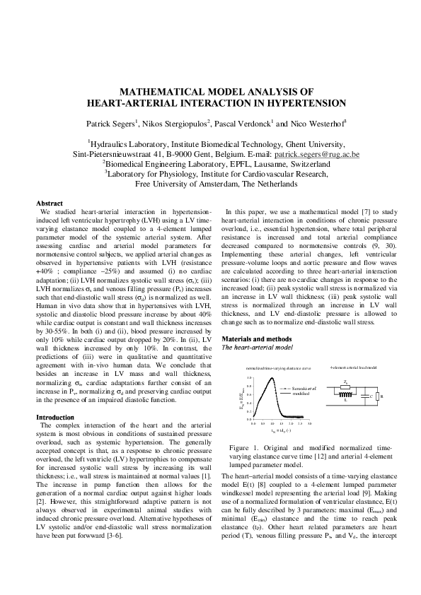 (PDF) Mathematical model analysis of heart-arterial interaction in ...