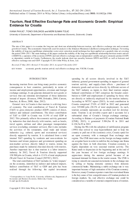 (PDF) Tourism, Real Effective Exchange Rate and Economic Growth ...