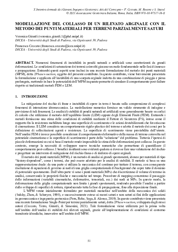 (PDF) Modellazione Del Collasso DI Un Rilevato Arginale Con Il Metodo ...
