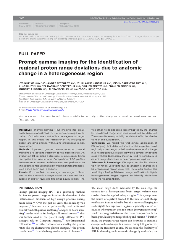 (PDF) Prompt gamma imaging for the identification of regional proton ...