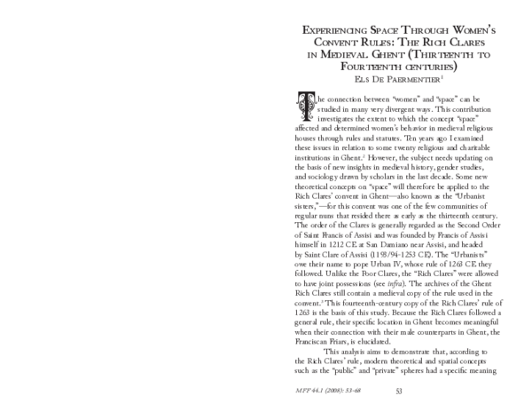 (PDF) Experiencing Space Through Women\u27s Convent Rules: the Rich ...