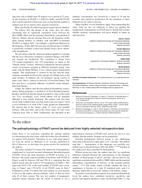 (PDF) The pathophysiology of FNAIT cannot be deduced from highly ...