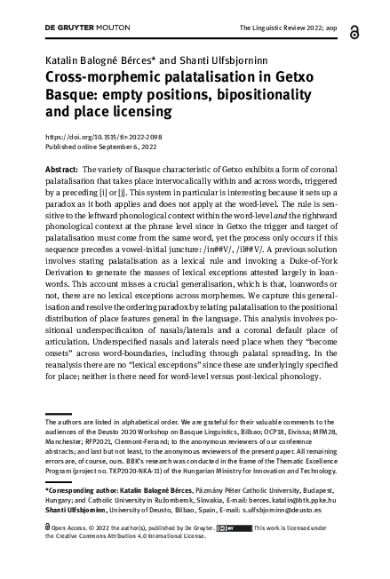 (PDF) Cross-morphemic palatalisation in Getxo Basque: empty positions ...
