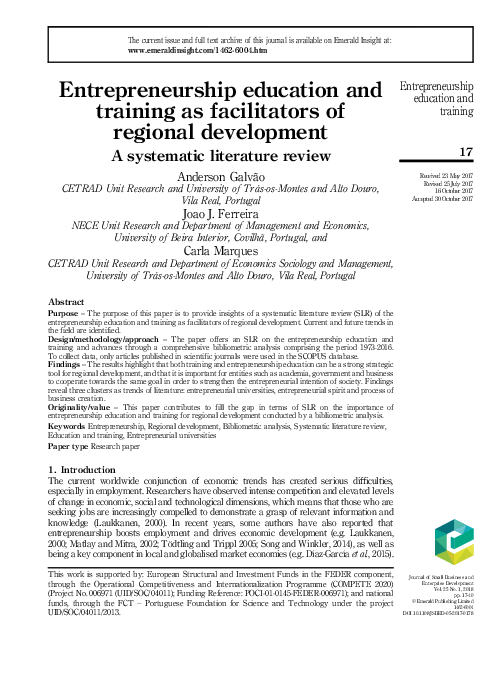 (PDF) Entrepreneurship education and training as facilitators of ...