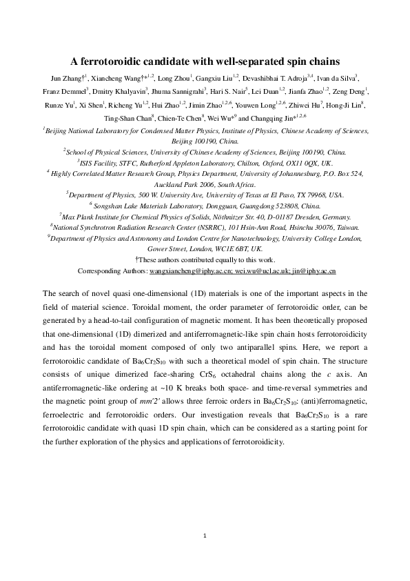 (PDF) A Ferrotoroidic Candidate with Well‐Separated Spin Chains | Franz ...