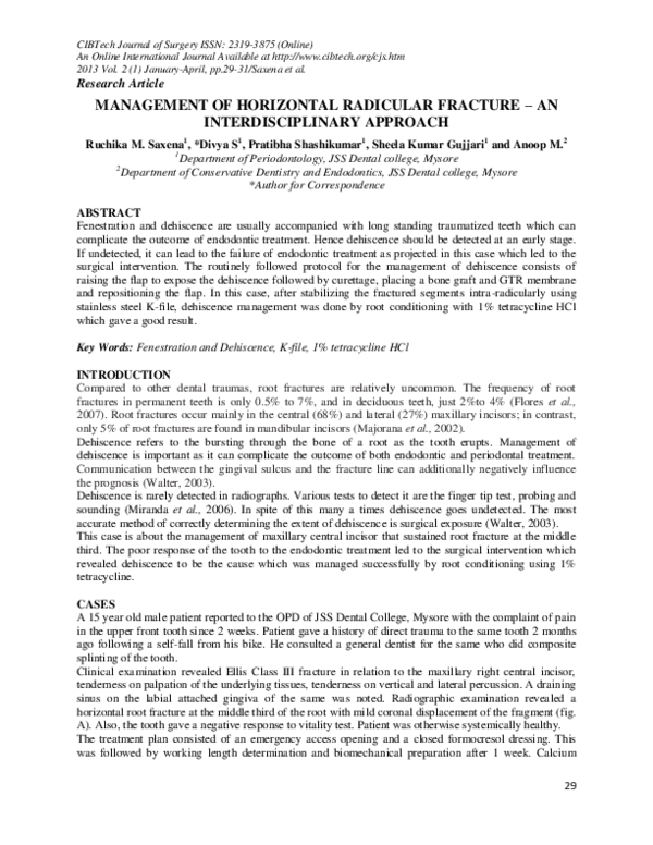 (PDF) Management of Horizontal Radicular Fracture-An Interdisciplinary ...