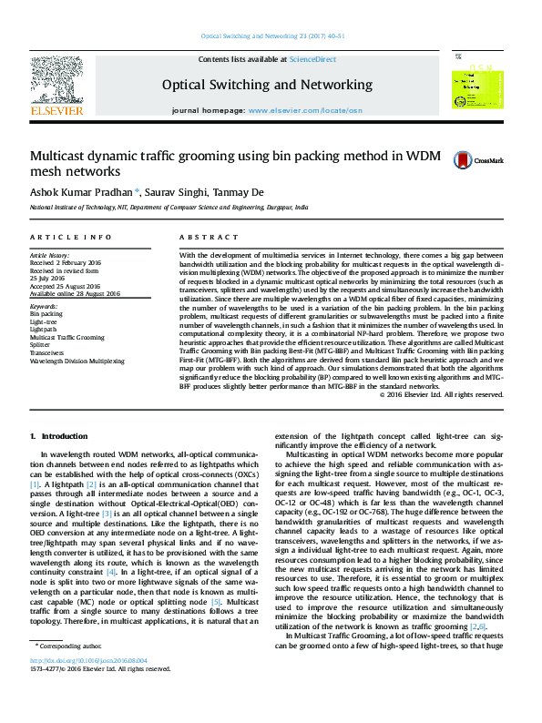 Pdf Multicast Dynamic Traffic Grooming Using Bin Packing Method In Wdm Mesh Networks