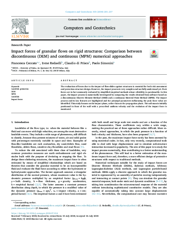 (PDF) Impact forces of granular flows on rigid structures: Comparison between discontinuous (DEM ...