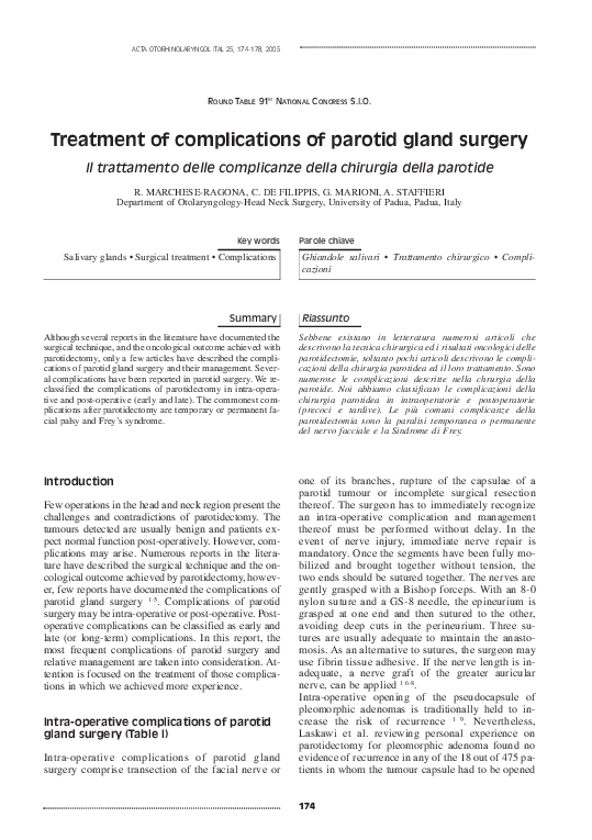 (PDF) Treatment of complications of parotid gland surgery