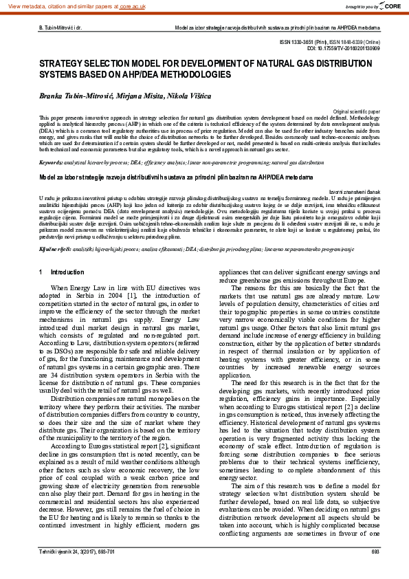 Pdf Strategy Selection Model For Development Of Natural Gas Distribution Systems Based On Ahp