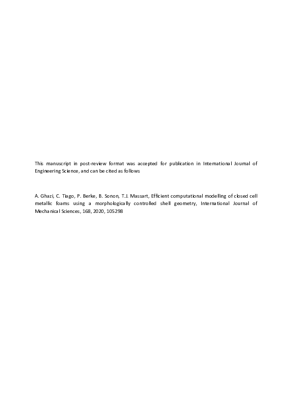 (PDF) Efficient computational modelling of closed cell metallic foams ... (PDF) Efficient computational modelling of closed cell metallic foams ...